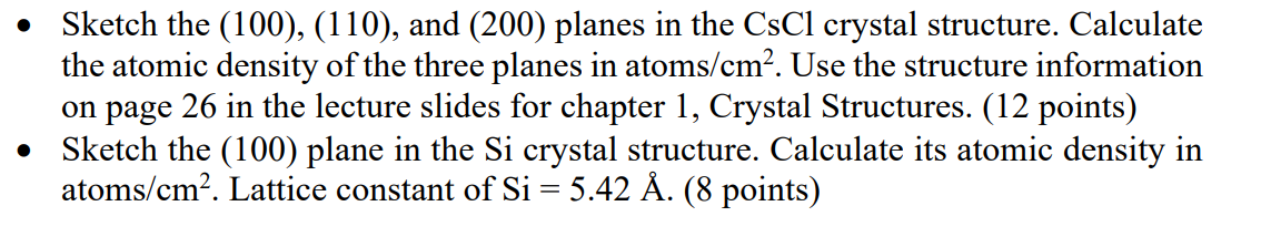 Solved Sketch the (100), (110), and (200) planes in the CsCl | Chegg.com