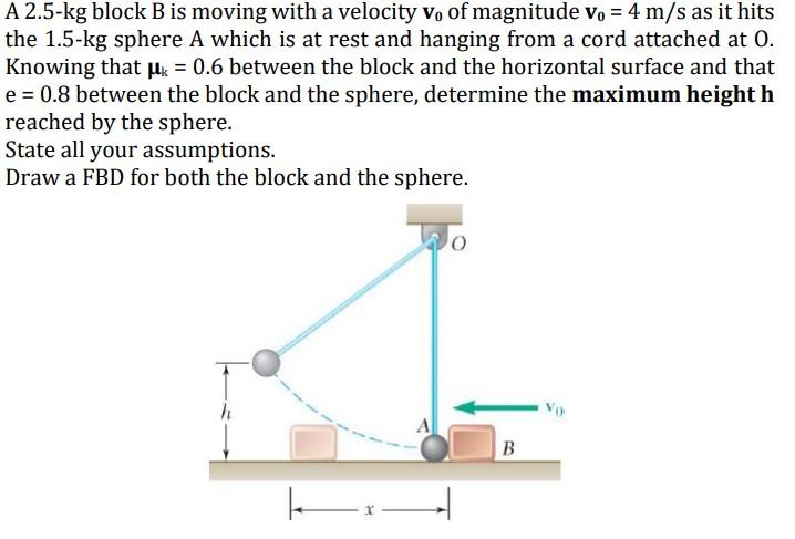 Solved A 2.5-kg block B is moving with a velocity V, of | Chegg.com