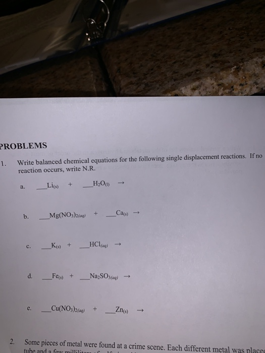 Solved PROBLEMS Write balanced chemical equations for the | Chegg.com