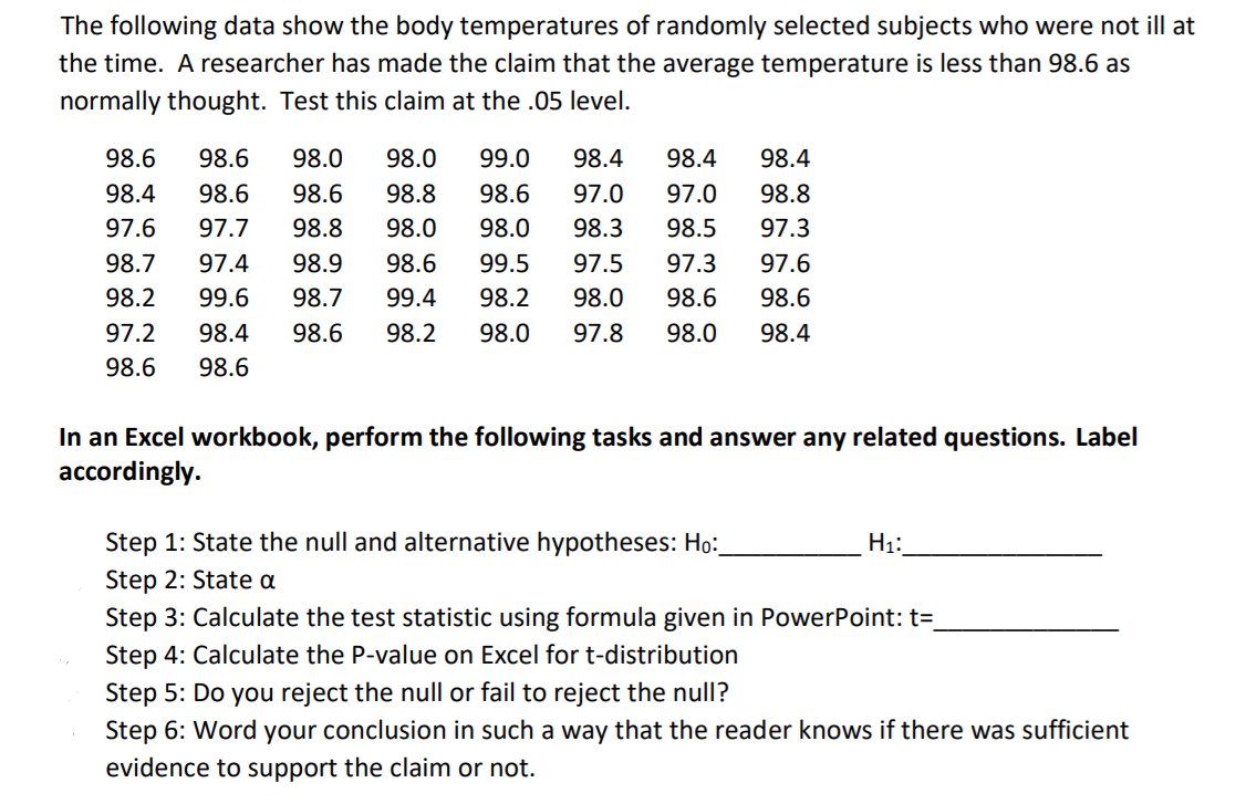 Solved The following data show the body temperatures of | Chegg.com