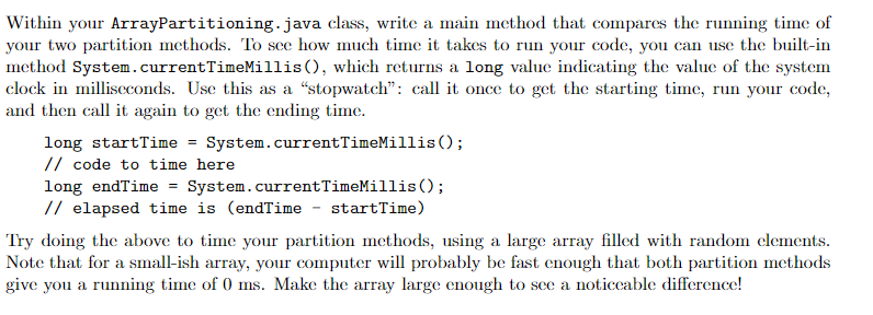 Solved Within your ArrayPartitioning. java class, write a | Chegg.com