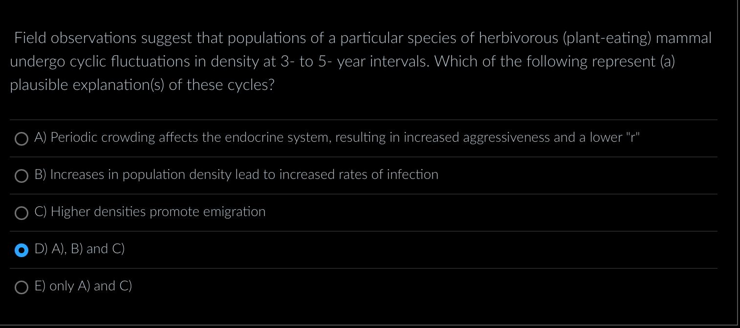 Solved Field observations suggest that populations of a | Chegg.com