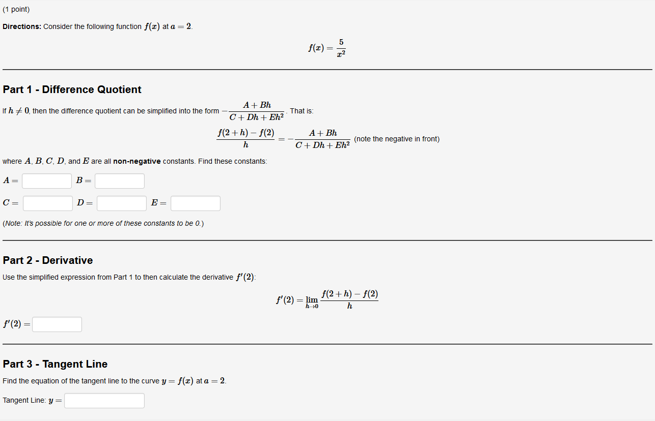 Solved (1 point) Directions: Consider the following function | Chegg.com