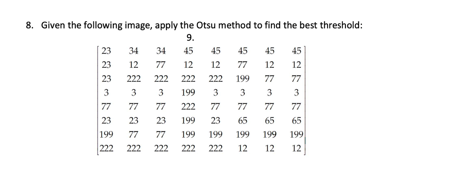 8. Given the following image, apply the Otsu method | Chegg.com