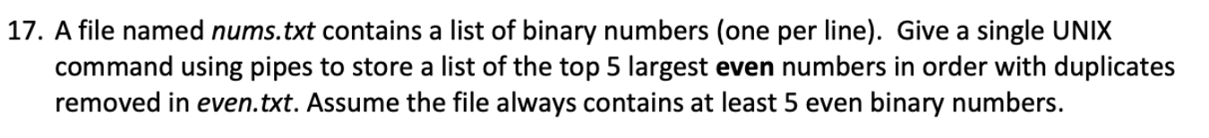 Solved 17. A file named nums.txt contains a list of binary | Chegg.com