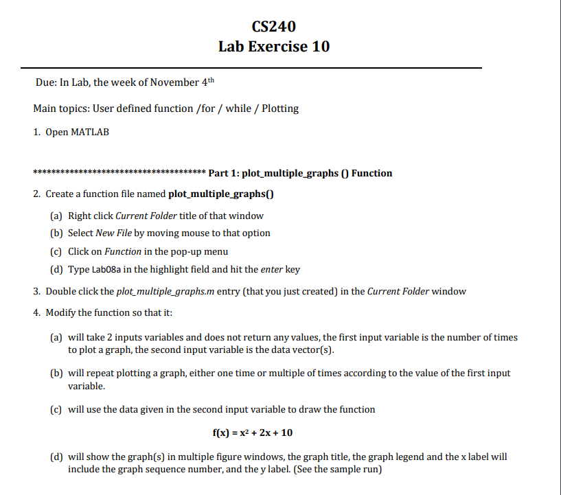 CS240 Lab Exercise 10 Due: In Lab, the week of | Chegg.com