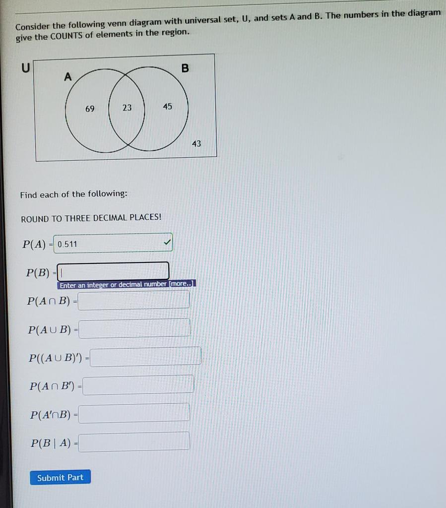 Solved Consider the following venn diagram with universal | Chegg.com