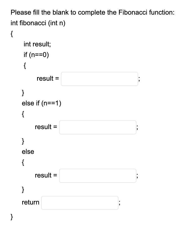 Solved Please fill the blank to complete the recursive | Chegg.com