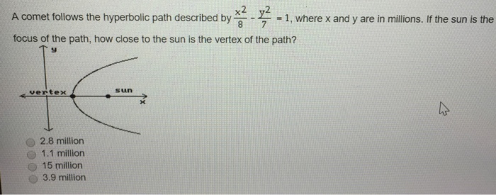 Solved A comet follows the hyperbolic path described by 7 | Chegg.com