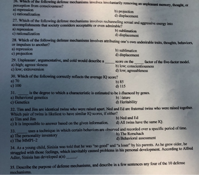 Solved 6. Which of the following defense mechanisms involves | Chegg.com