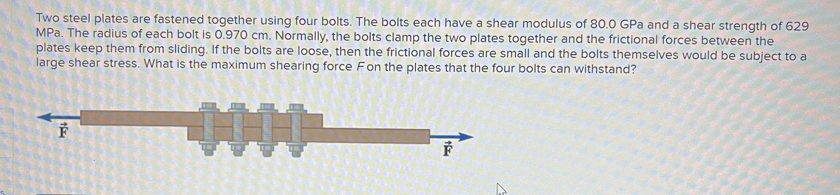 Solved Two steel plates are fastened together using four | Chegg.com