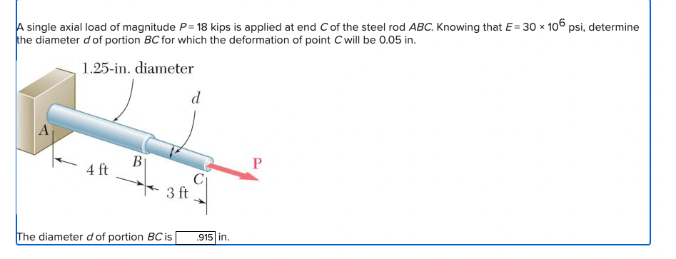Solved A single axial load of magnitude P=18 kips is applied | Chegg.com