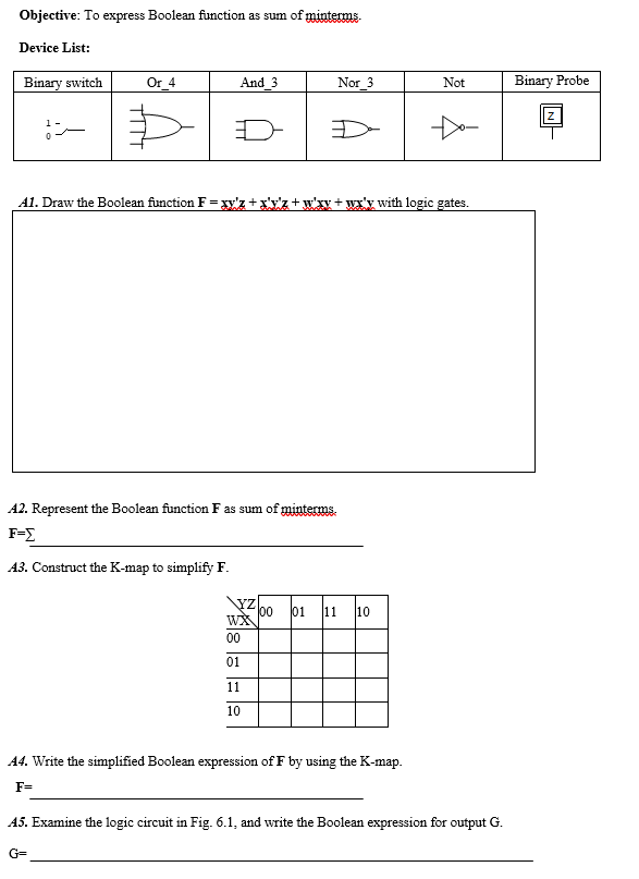 Solved Objective: To express Boolean function as sum of | Chegg.com