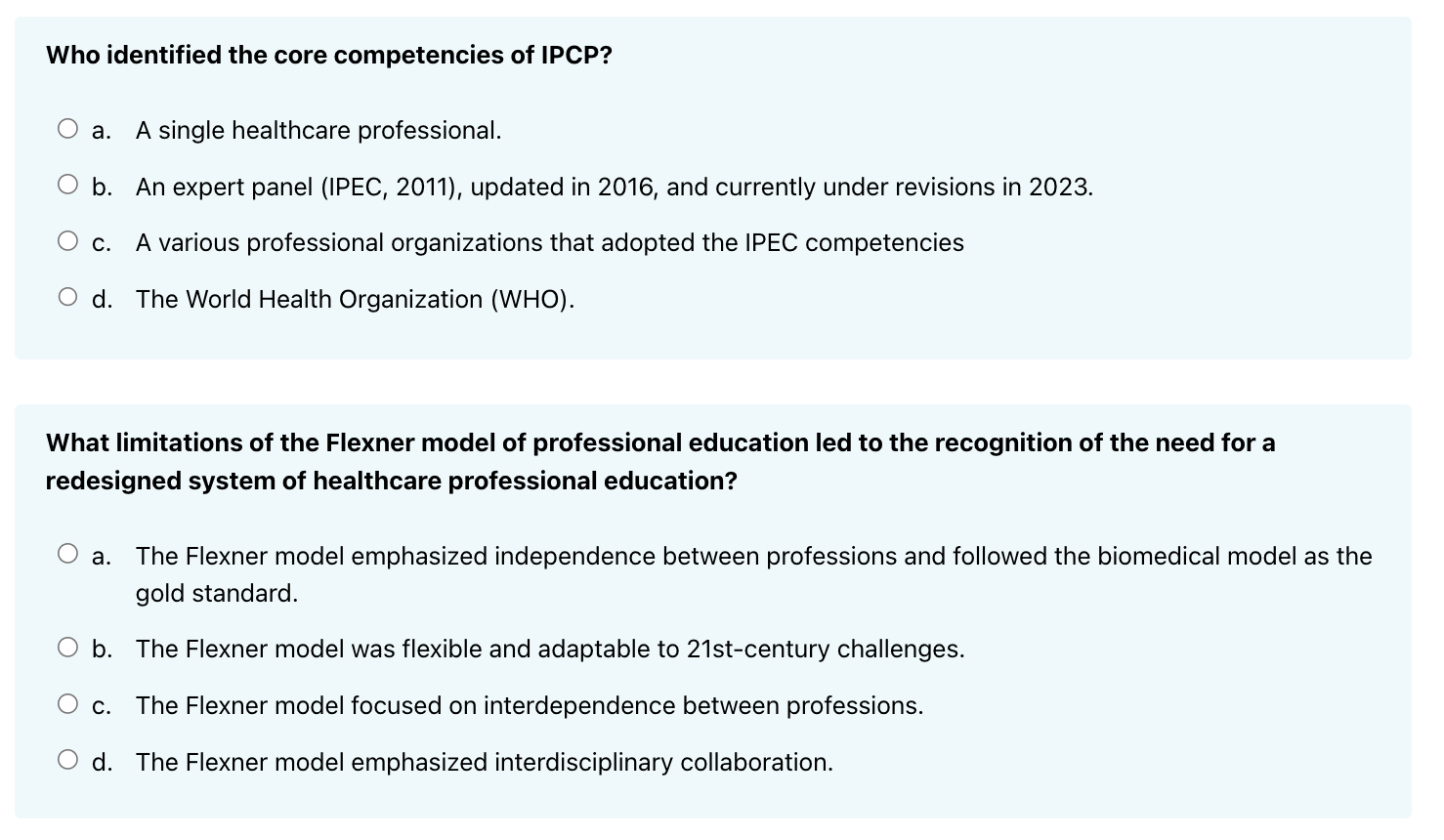 Solved Who identified the core competencies of IPCP? a. A | Chegg.com
