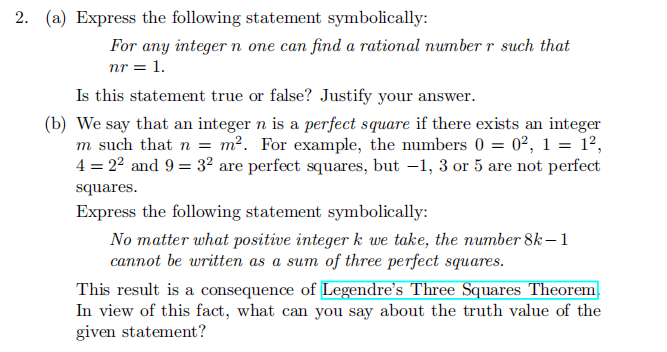 Solved 2. (a) Express the following statement symbolically: | Chegg.com