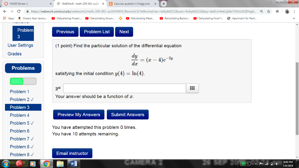 Solved HW28 Review 1 WeBWork: math-250-001-su19 x C Calculus | Chegg.com
