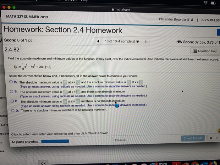 Solved mathxl.com MATH 227 SUMMER 2019 Philander Browder II& | Chegg.com