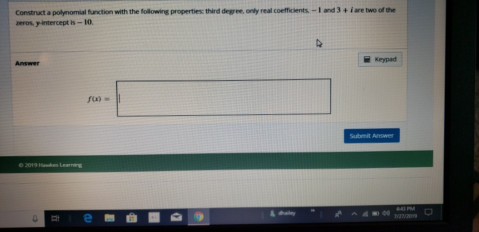 Solved Construct a polynomial function with the following | Chegg.com