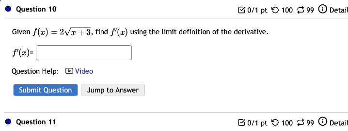 Solved Given f(x)=2x+3, find f′(x) using the limit | Chegg.com