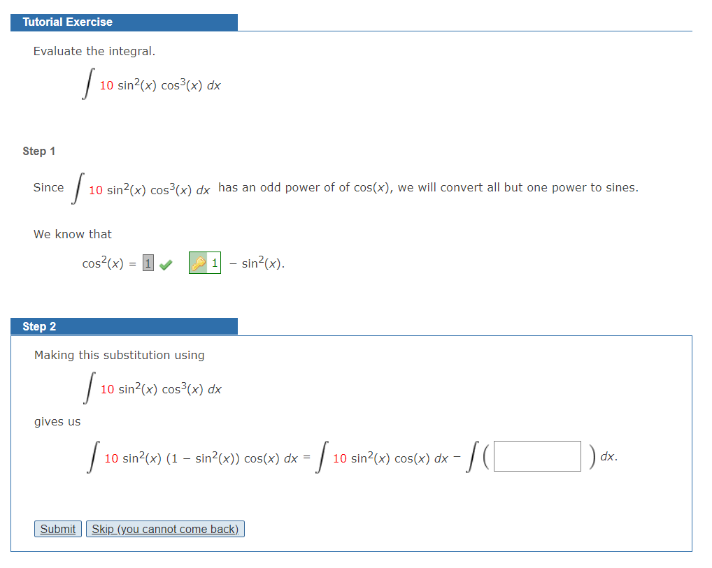 Solved Tutorial Exercise Evaluate the integral. 10 sin2(x) | Chegg.com