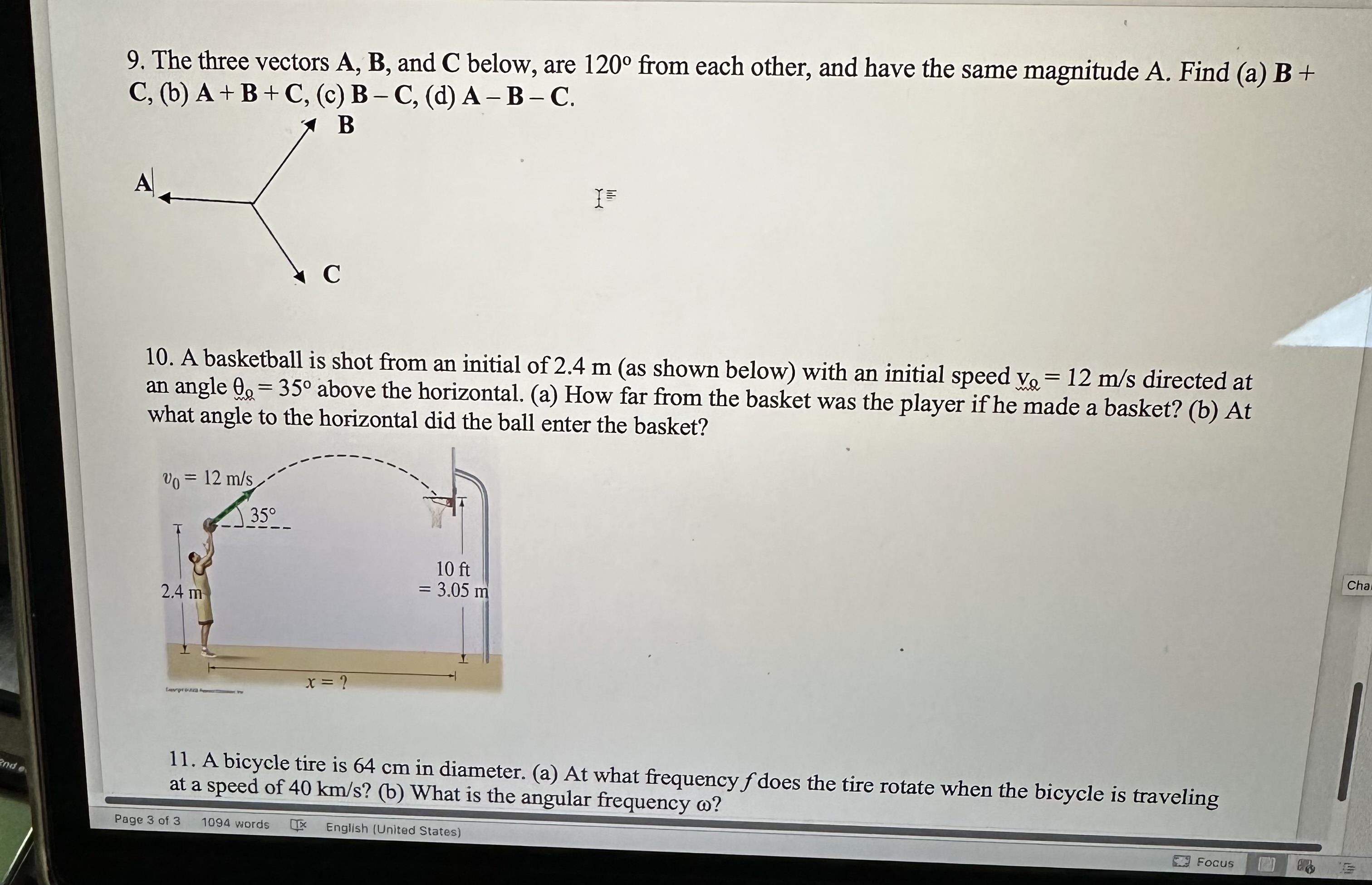 Solved 9. The three vectors A,B, and C below, are 120∘ from | Chegg.com