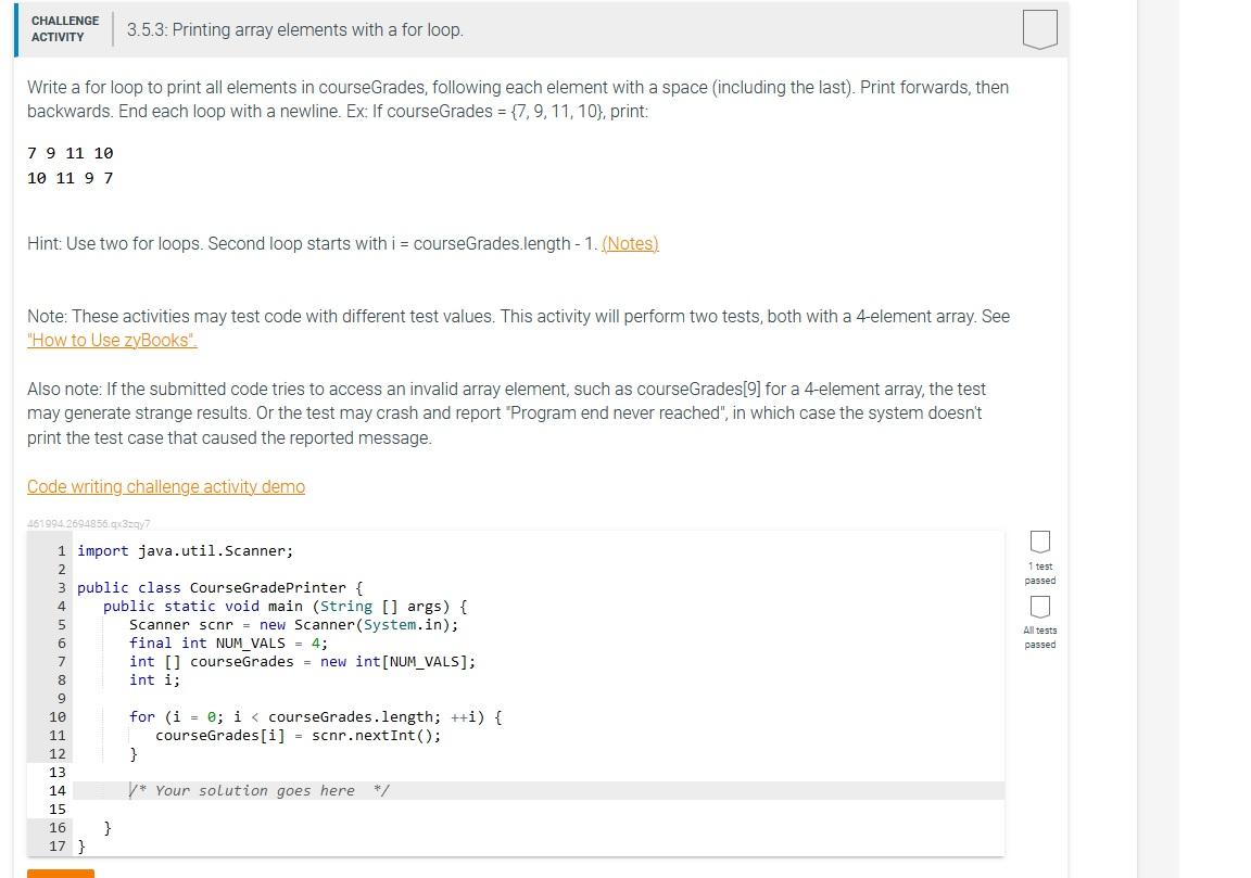 Solved Write A For Loop To Print All Elements In Chegg