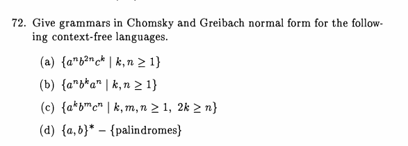 72. Give grammars in Chomsky and Greibach normal form | Chegg.com