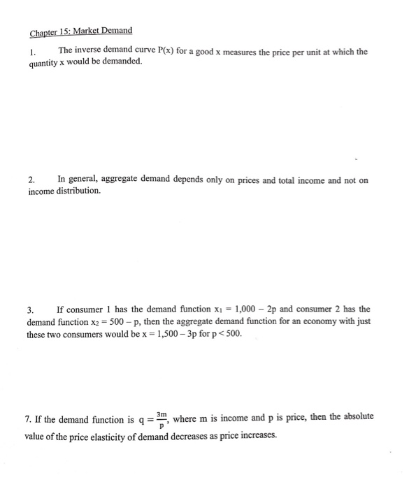 Solved Chapter 15: Market Demand 1. The inverse demand curve | Chegg.com