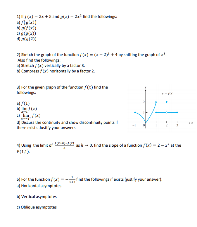 Solved 1) if f(x) = 2x + 5 and g(x) = 2x2 find the | Chegg.com