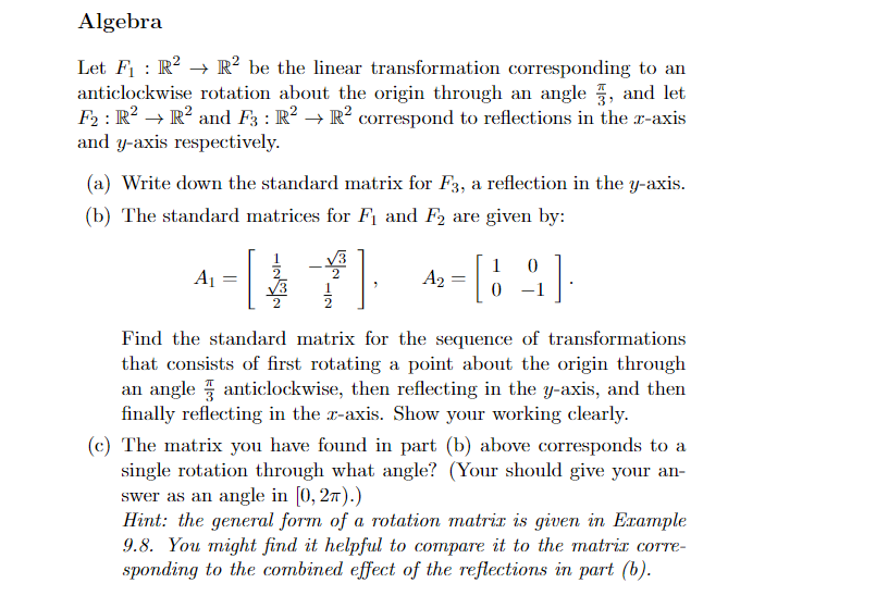 Solved Let F1:R2→R2 be the linear transformation | Chegg.com
