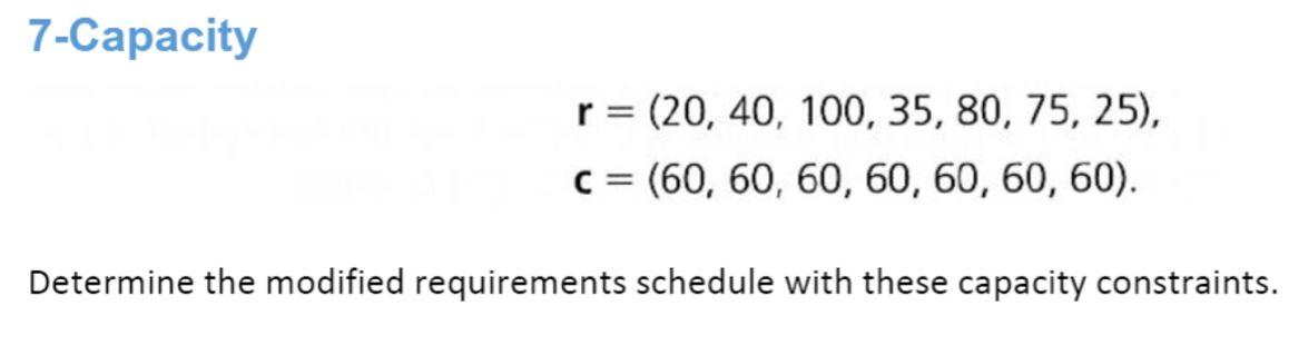 Solved 7-Capacity r = (20, 40, 100, 35, 80, 75, 25), C= (60, | Chegg.com