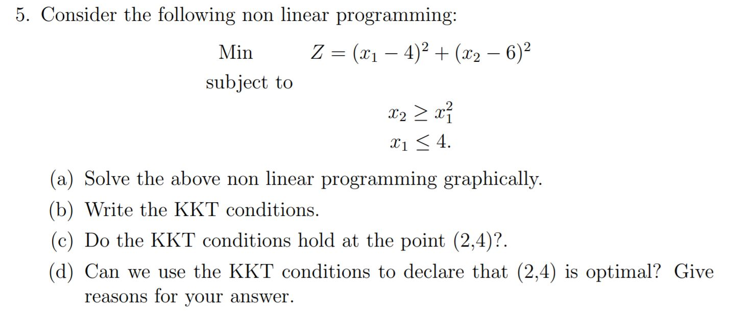 5. Consider the following non linear programming: Min | Chegg.com
