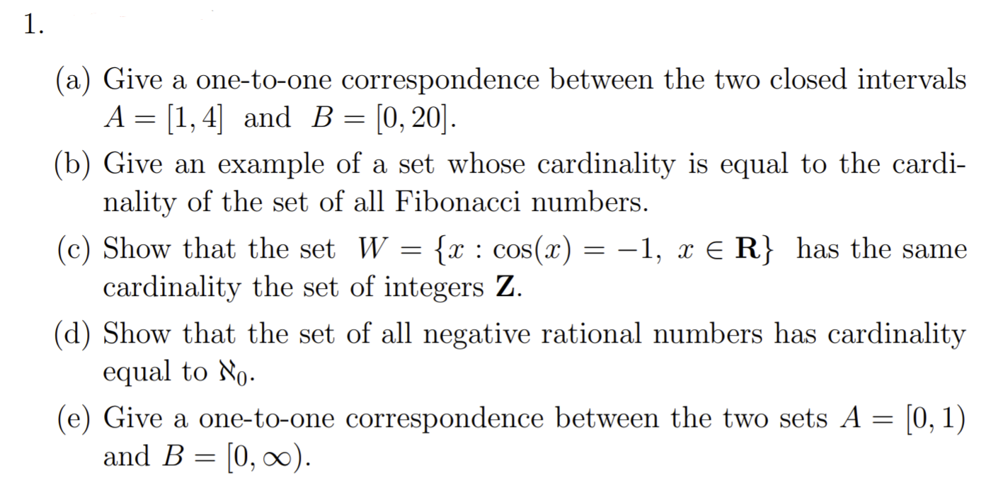Solved 1. = (a) Give a one-to-one correspondence between the | Chegg.com