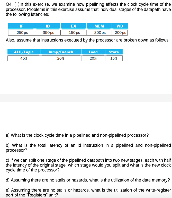 Solved Q4: (1)In this exercise, we examine how pipelining | Chegg.com
