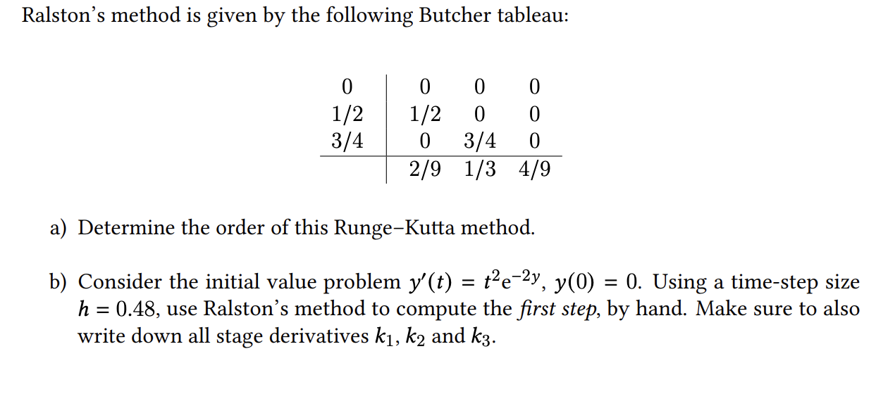 Solved Ralston's method is given by the following Butcher | Chegg.com