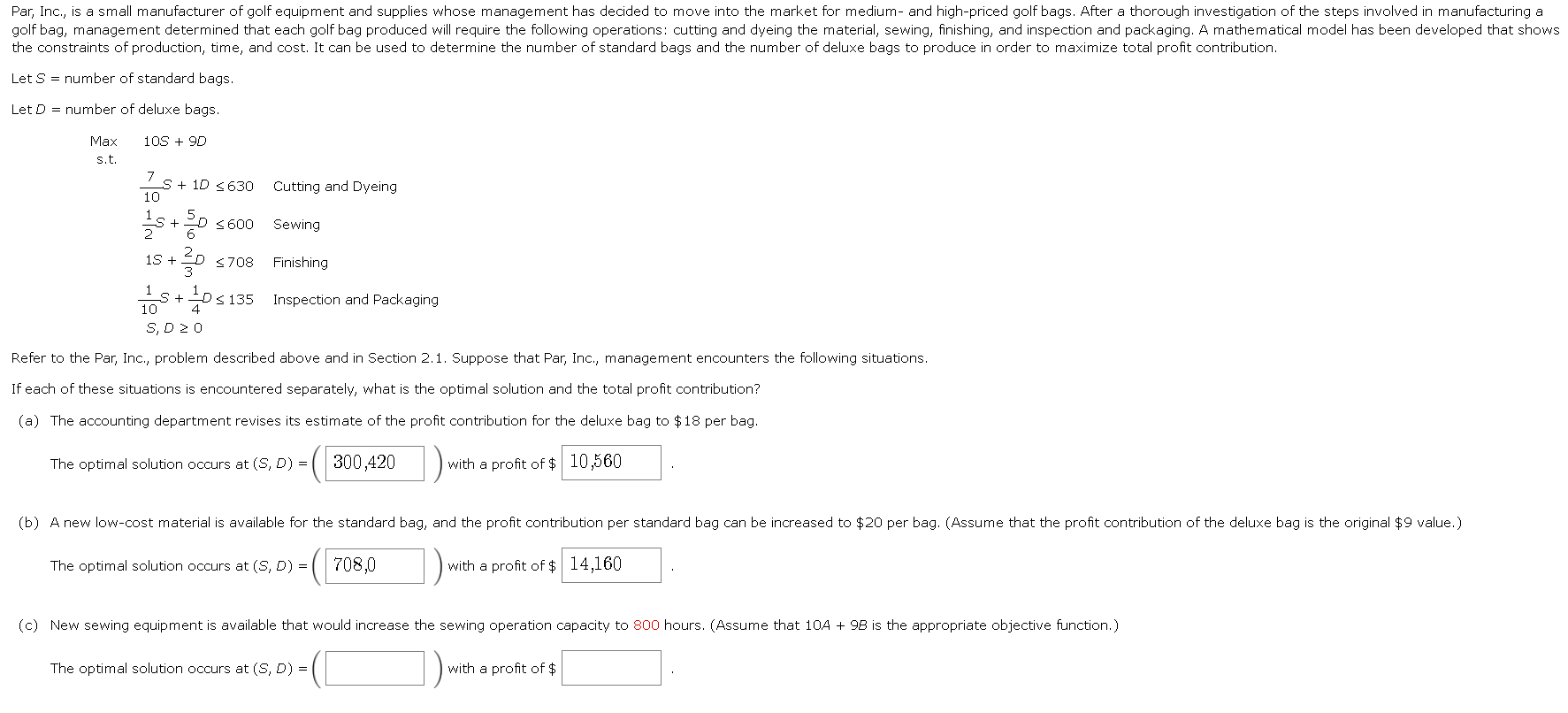 Solved Let S= number of standard bags. Let D= number of | Chegg.com