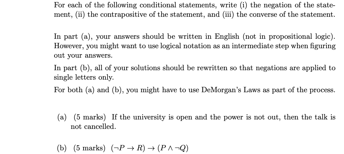 Solved For each of the following conditional statements, | Chegg.com