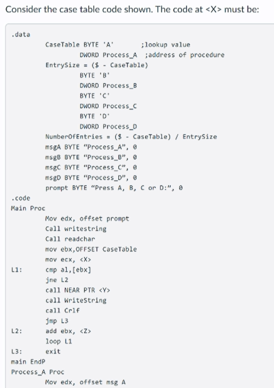 Solved Consider the case table code shown. The code at must | Chegg.com