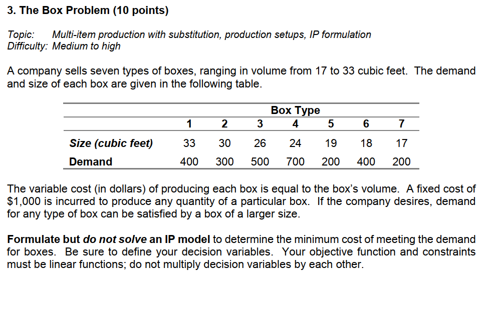 Solved 3. The Box Problem (10 points) Topic: Multi-item | Chegg.com