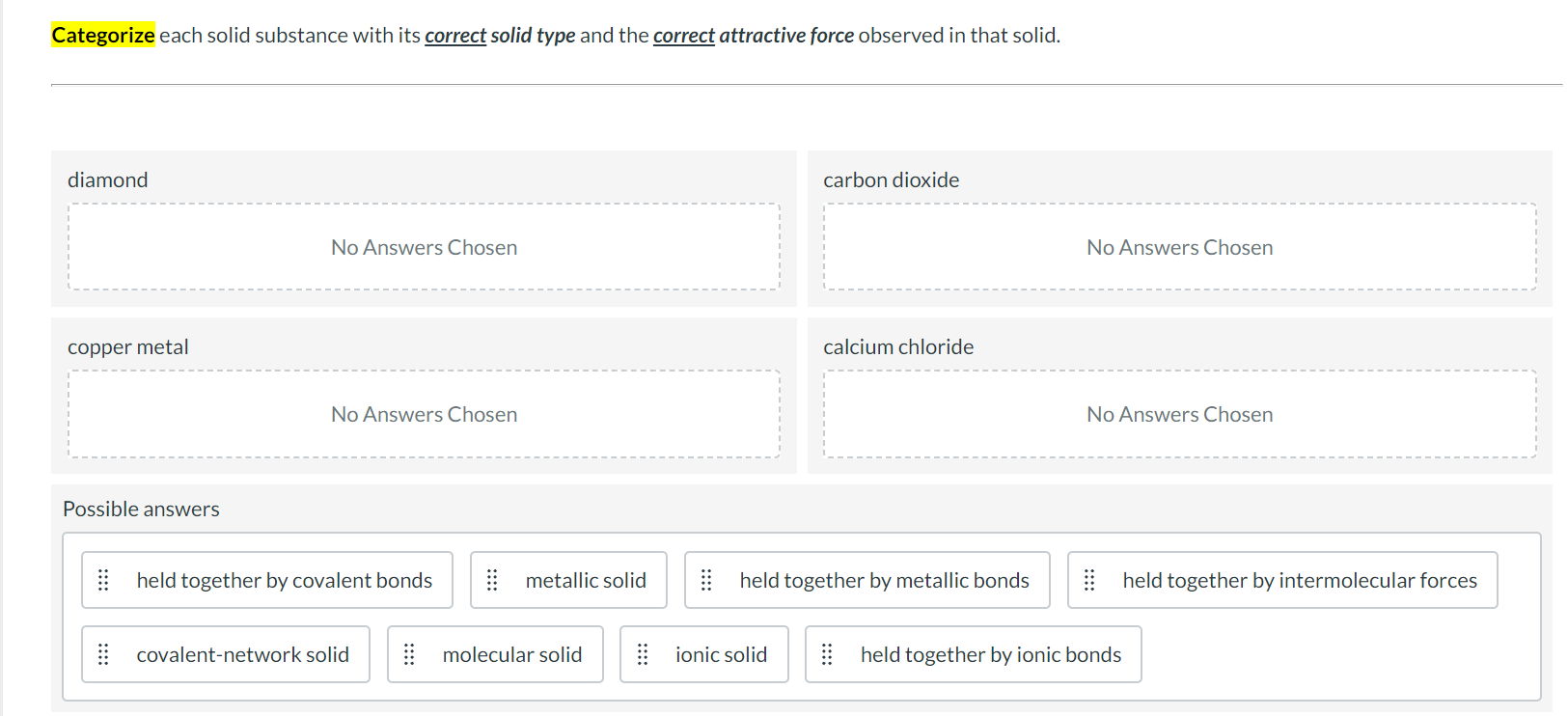 Solved Categorize each solid substance with its correct | Chegg.com
