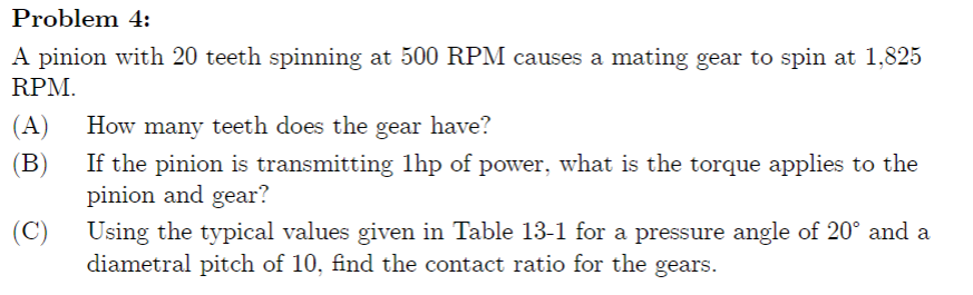 Solved The RPM of the pinion and gear are swapped in this | Chegg.com