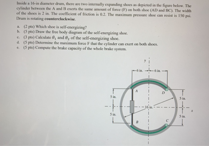 Solved Inside a 16-in diameter drum, there are two | Chegg.com
