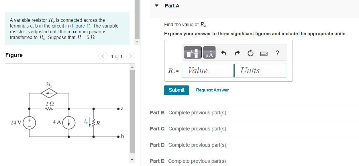 Solved A variable resistor Ro is connected across the | Chegg.com