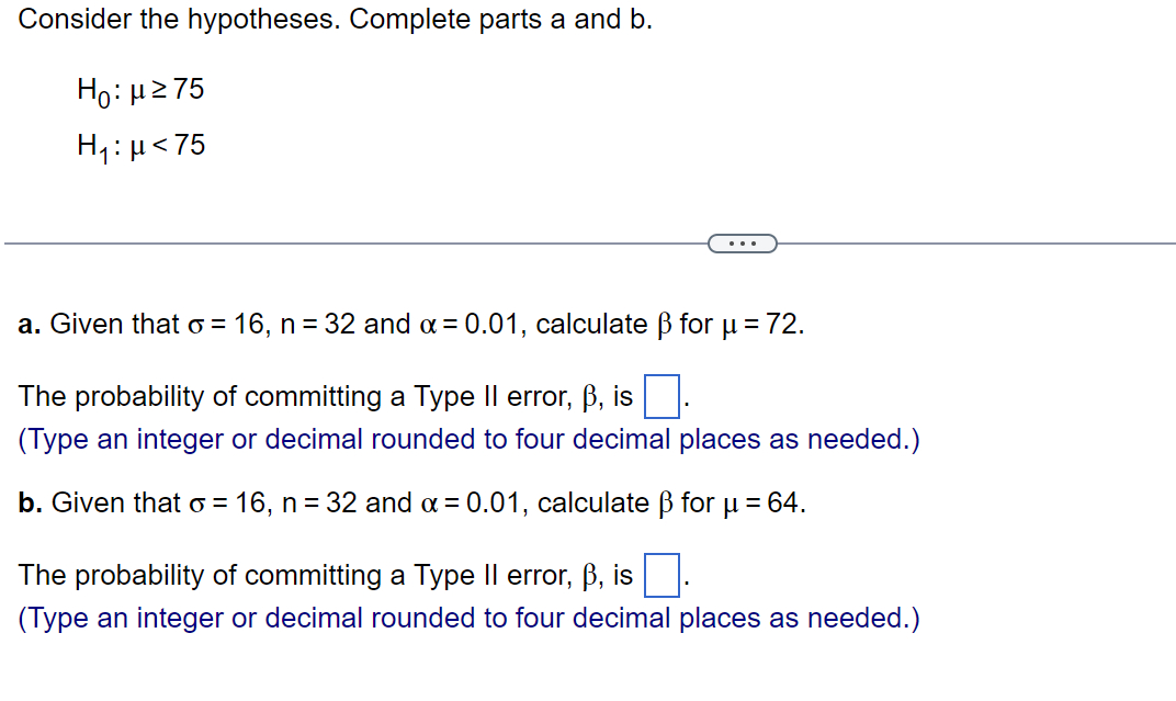 Solved Consider the hypotheses. Complete parts \\( a \\) and | Chegg.com