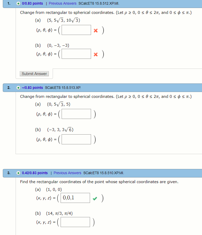 Solved 1 0/0.83 points | Previous Answers SCalcET8 | Chegg.com