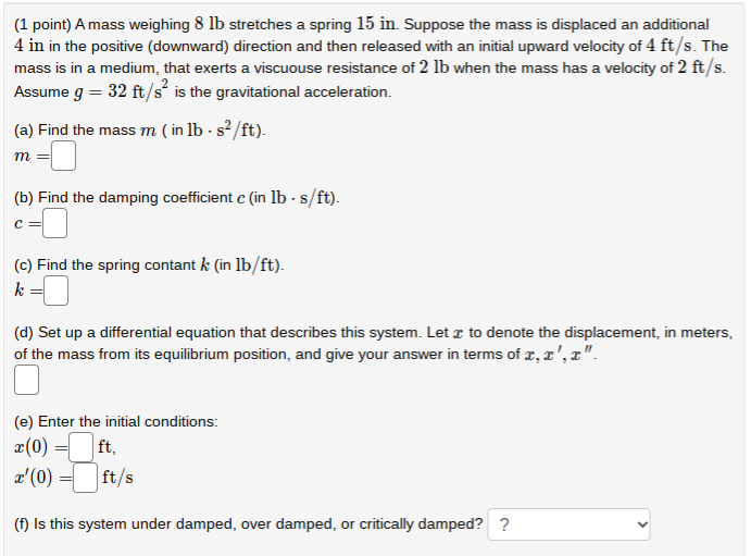 Solved (1 point) This problem is an example of critically | Chegg.com