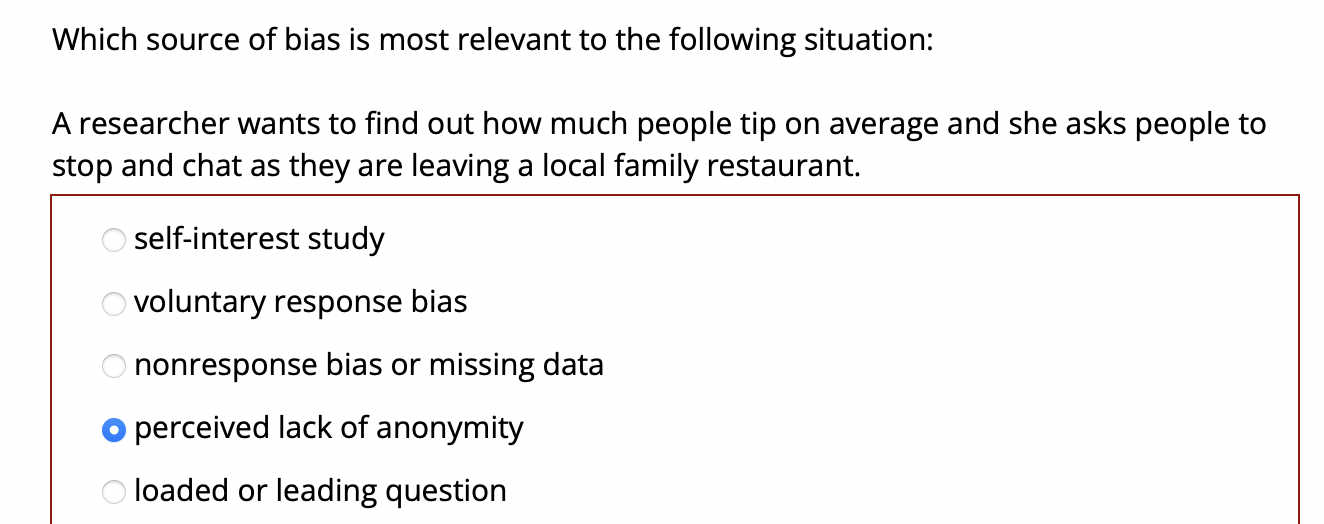 Solved Which source of bias is most relevant to the | Chegg.com