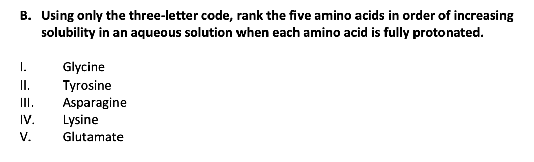 Solved B. Using only the three-letter code, rank the five | Chegg.com