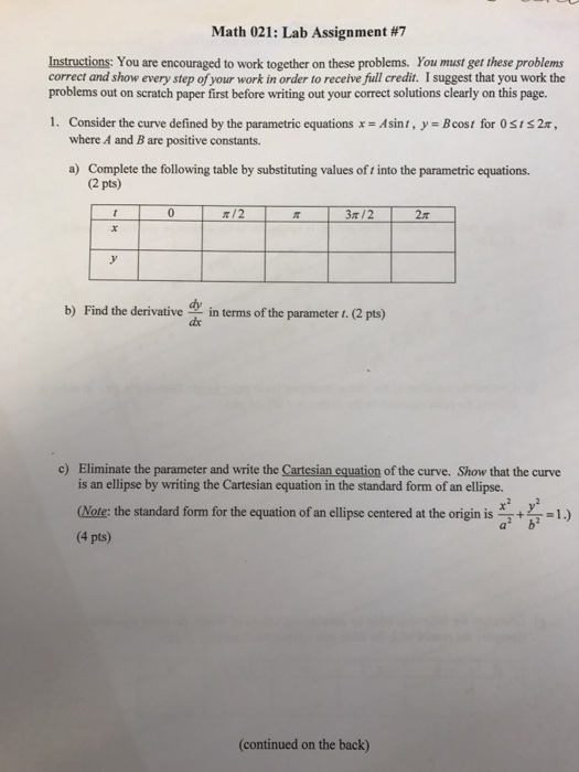 Solved Math 021: Lab Assignment #7 Instructions: You are | Chegg.com