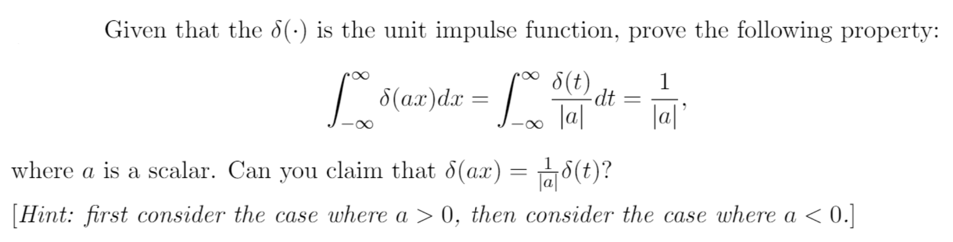 Solved Given that the 8(.) is the unit impulse function, | Chegg.com